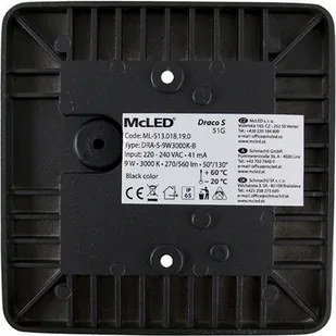 LED svítidlo McLED Draco S, 9W, 3000K teplá bílá, IP65, černá ML-513.018.19.0
