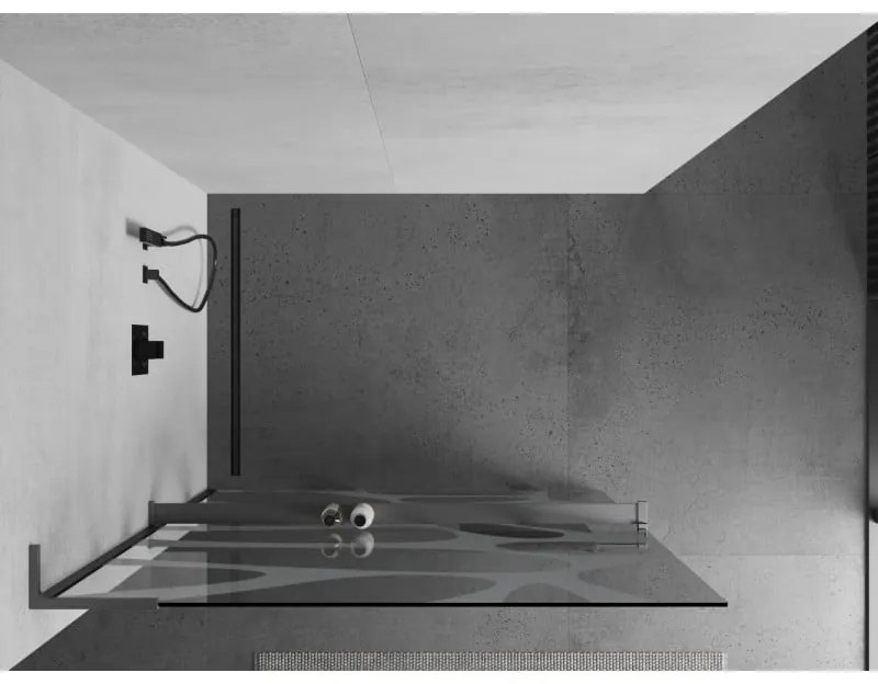 Mexen Kioto+ L, sprchová zástěna Walk-In s poličkou a věšákem 100 x 200 cm, 8mm čiré sklo bílý vzor, grafitový profil, 800-100-123-95-97