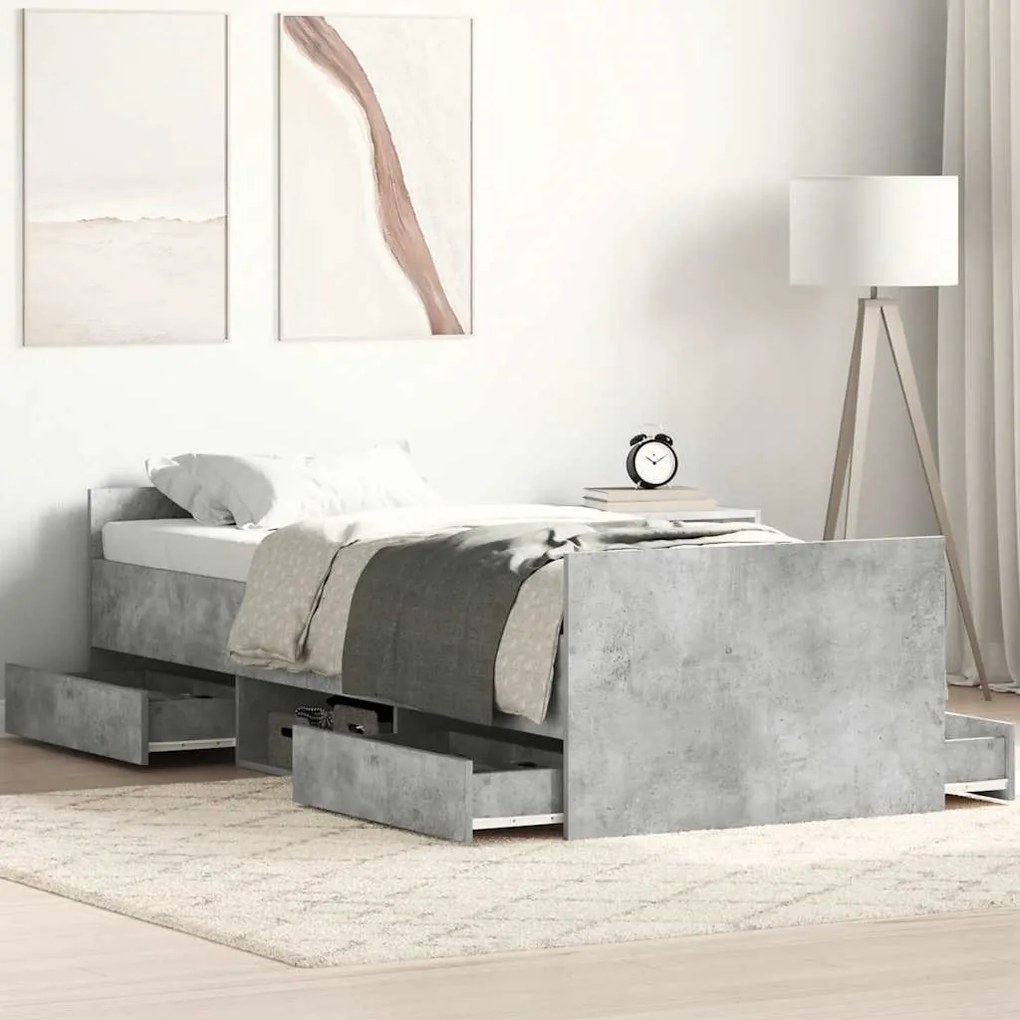 Rám postele s hlavovým a nožním čelem betonově šedý 75 x 190 cm 3203820