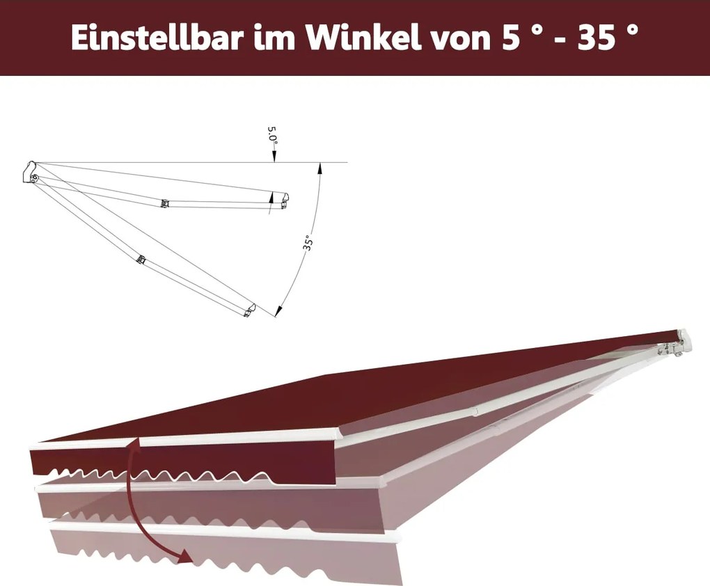 Costway Výsuvná markýza Hliníková terasová ochrana proti slunci s klikou 3,6 m ×