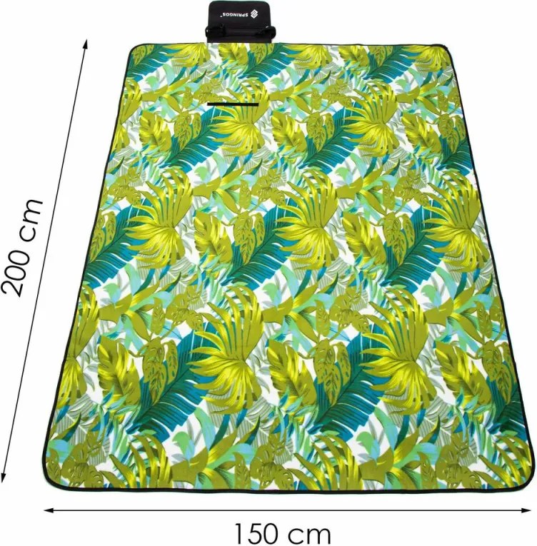 Pikniková deka 200x150 cm, zelená s listy SPRINGOS PM040