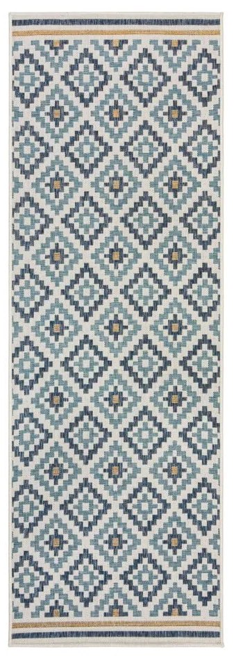 Žluto-modrý vnitřní a venkovní koberec 80x230 cm Zia Trellis – Flair Rugs