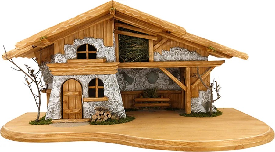 AMADEA Dřevěný osvětlený betlém BEZ FIGUREK 67 cm