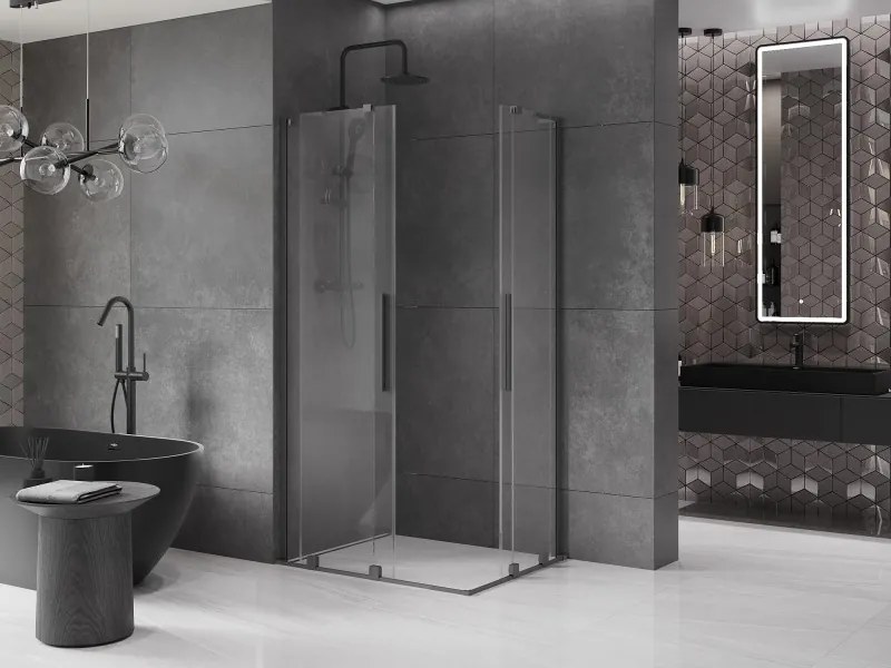 Mexen Velar L Duo, sprchový kout s posuvnými dveřmi 100 x 90 cm, 8mm čiré sklo, broušený grafit, 871-100-090-02-03-95