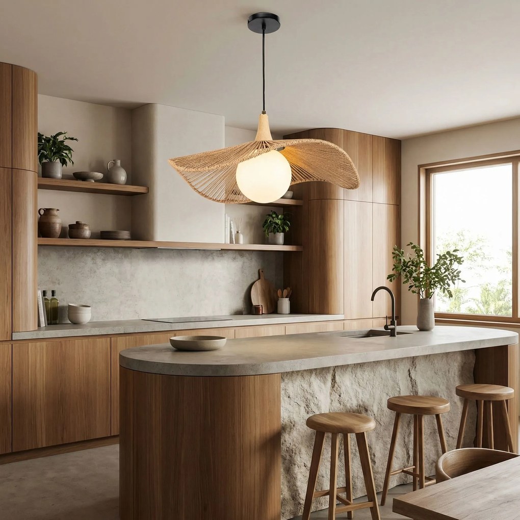 Toolight Natural, závěsné stropní svítidlo 50cm, 1xE27, APP1932-1CP, přírodní hnědá-černá, OSW-66069
