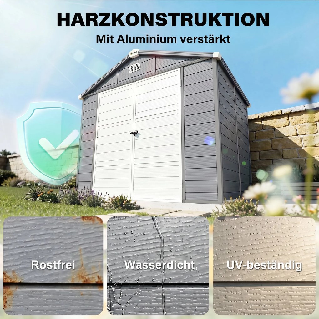 Outsunny kůlna na nářadí 4,1 m³, zahradní kůlna s jednoplášťovou střechou, 240 x 190 x 180/228 cm, kůlna na nářadí s uzamykatelnými dveřmi, okno, gar…