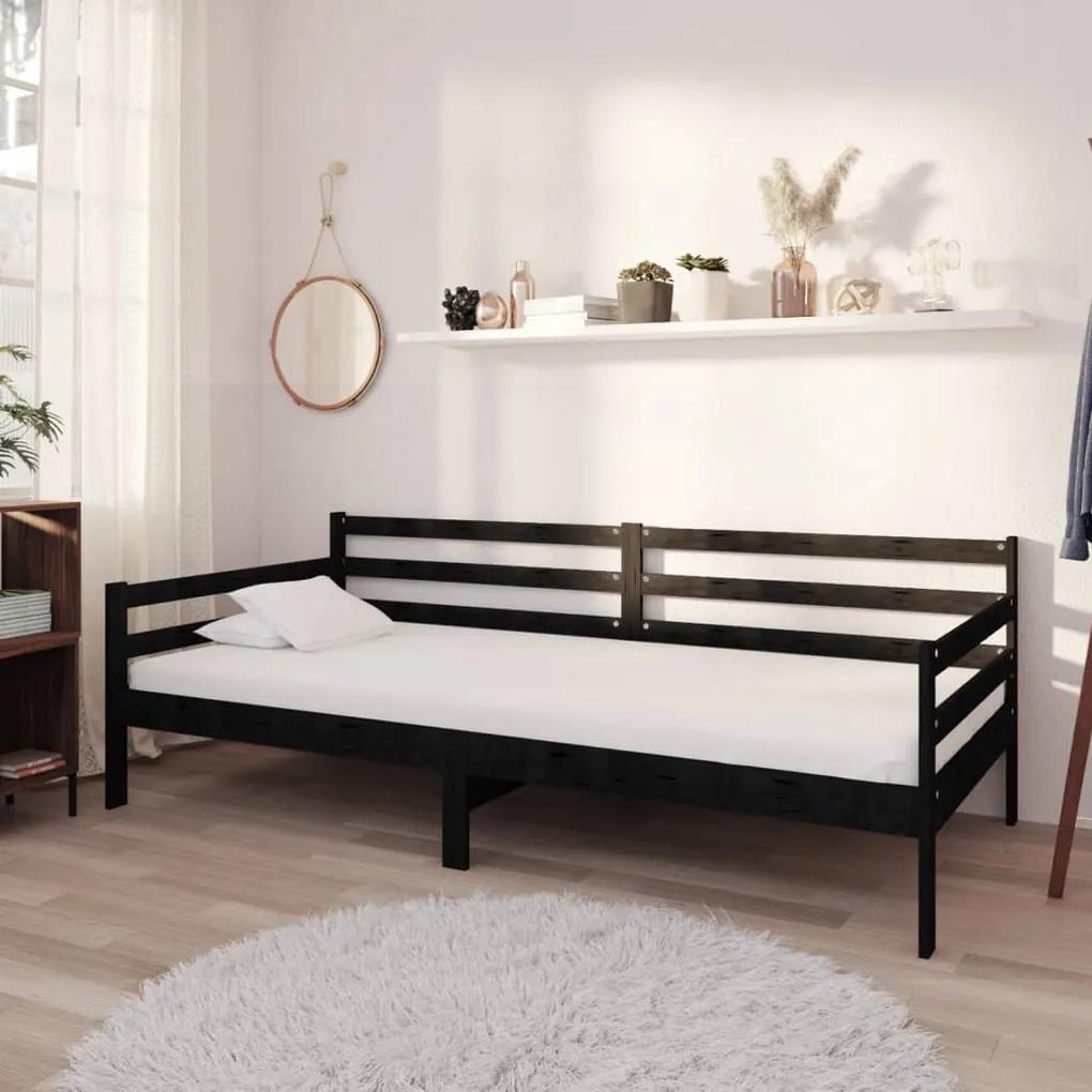 Denní postel s matrací 90 x 200 cm černá masivní borové dřevo,  3083603