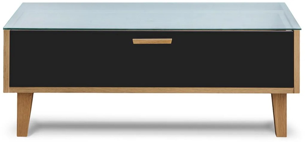KONSIMO Konferenční stolek FRISK skleněná deska dub černý 90 x 35 x 60 cm