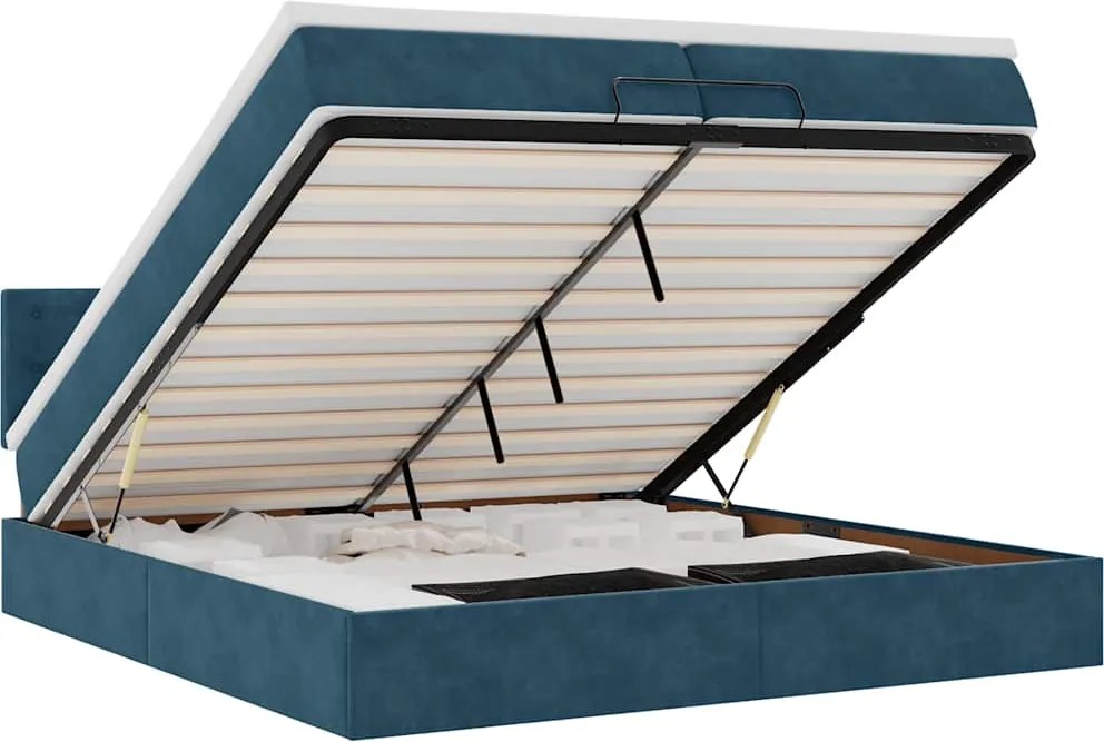 osmanská postel s matracemi a LED diodami tmavě modrá 200x200cm 3312792