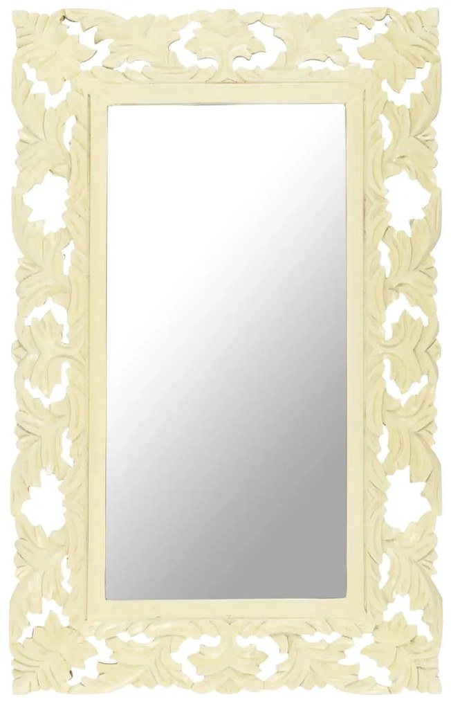 321642 vidaXL Ručně vyřezávané zrcadlo bílé 80 x 50 cm masivní mangovník