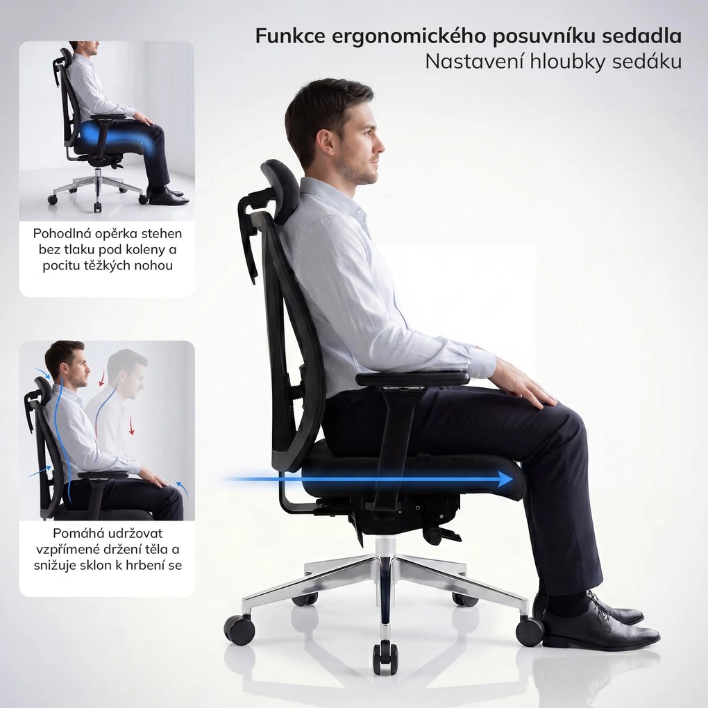 Ergonomická otočná kancelářská židle s síťovaným opěradlem, černá: VECTOR