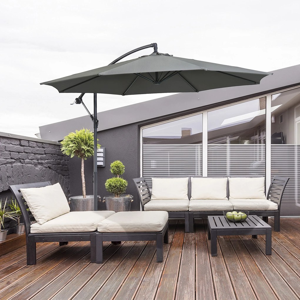 Outsunny slunečník na kliku s ocelovou konstrukcí a polyesterovou tkaninou šedý Ø2,95x2,45m na zahradu terasu balkon |