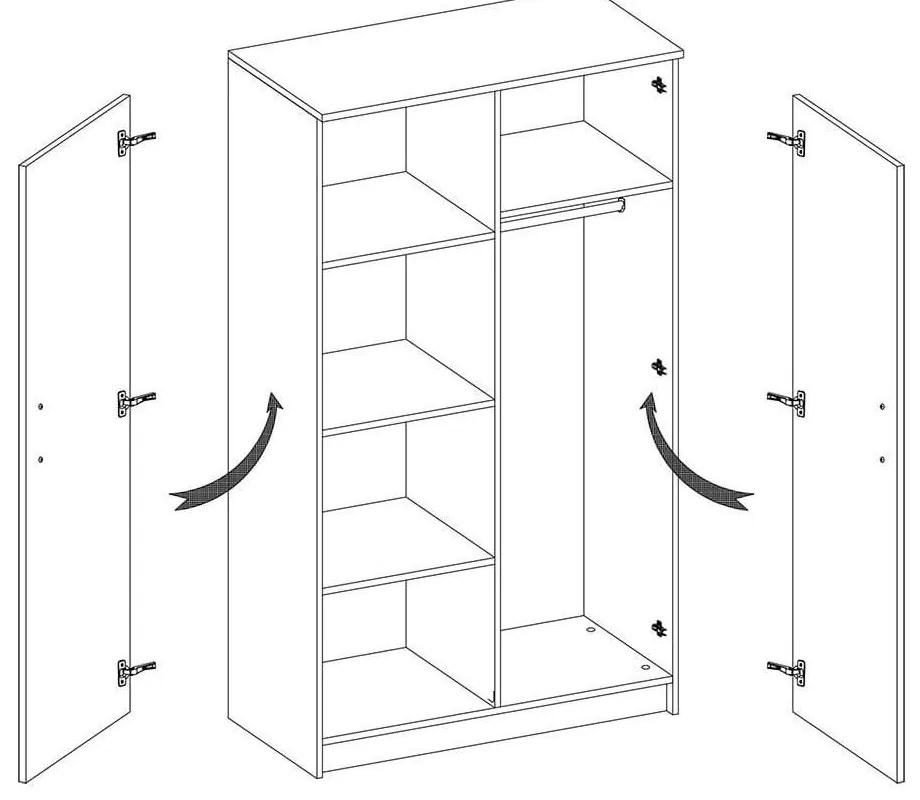 Dvoudveřová šedobílá šatní skříň do dětského pokoje SVEN 2, úchytky - šířka 80 cm, šedá