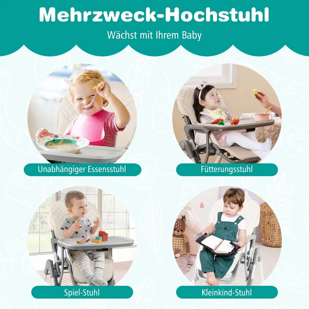 Costway Vysoká stolička baby skládací dětská vysoká stolička s funkcí polohování