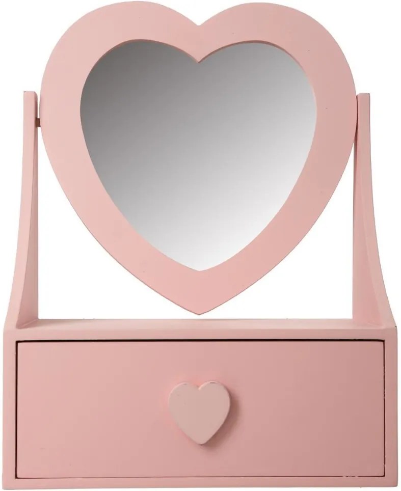 Zrcadlo, skříňka, dřevěná kazeta se zrcadlem, srdce, barva růžová