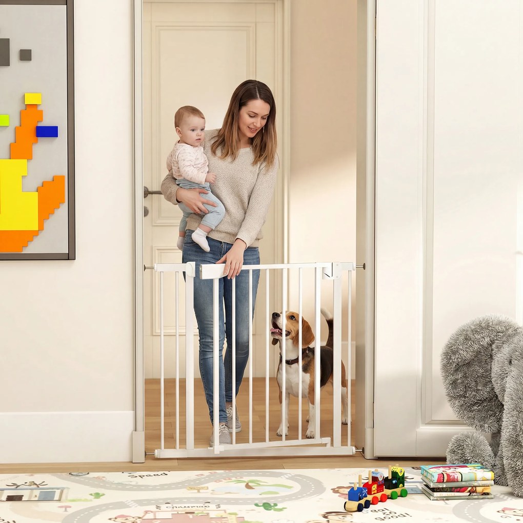 Schodišťová branka Bezpečnostní branka bez vrtání s automatickým zavíráním pro děti Kuchyňské schody 76-89 x 76 cm Bílá