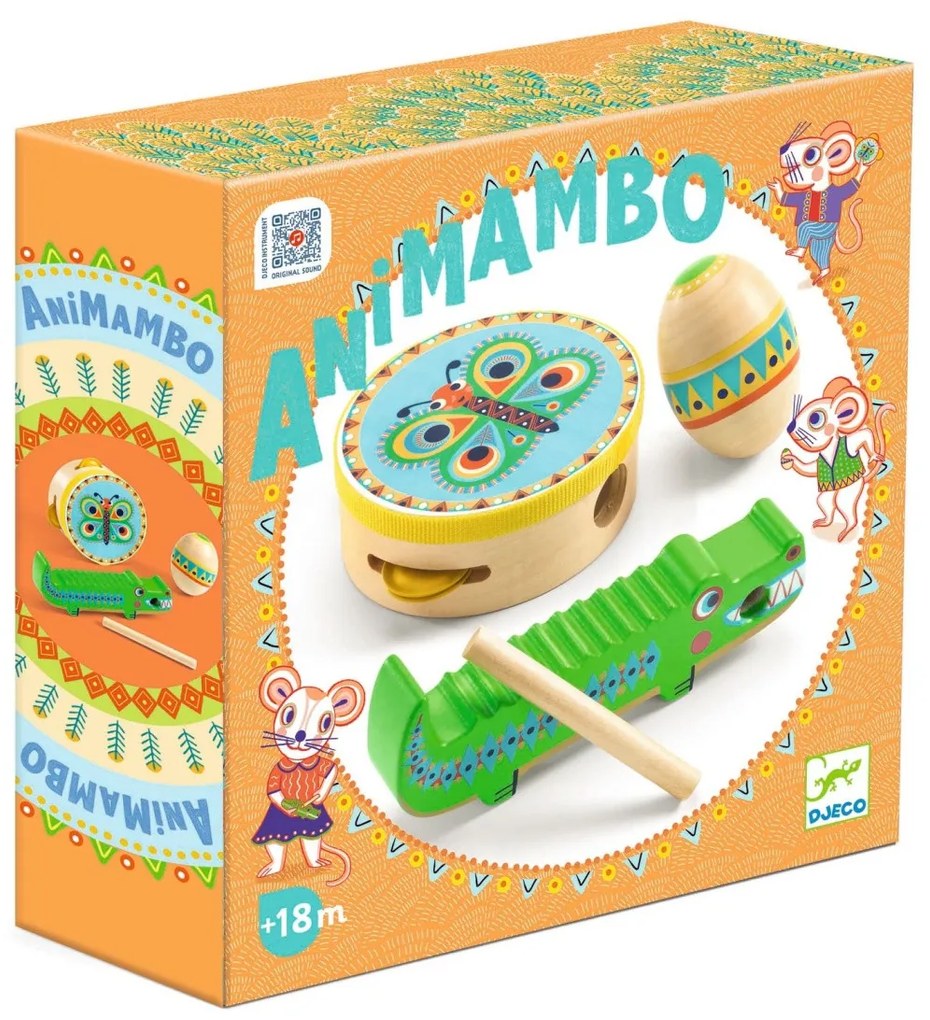 Animambo set perkusních nástrojů - tamburína, maracas, guiro