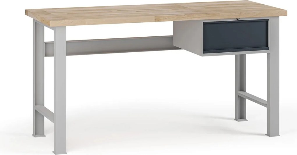 Dílenský pracovní stůl G7, buková spárovka, 1700 x 800 x 840 mm, 1x kontejner, 1 zásuvka, grafit