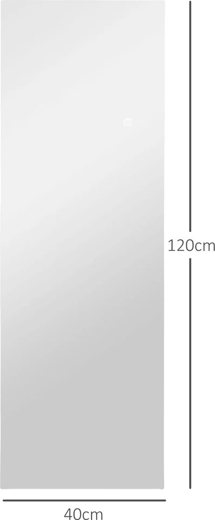 HOMCOM celoplošné zrcadlo 40 x 120 cm stojící zrcadlo s LED světlem, nástěnné zrcadlo s dotykovým ovládáním, bezrámové podlahové zrcadlo, do ložnice,…