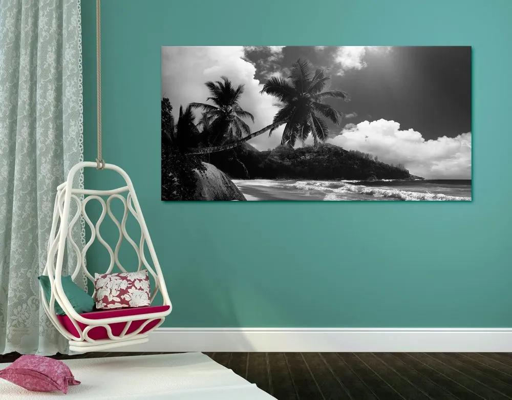 Obraz nádherná pláž na ostrově Seychely v černobílém provedení Varianta: 120x60