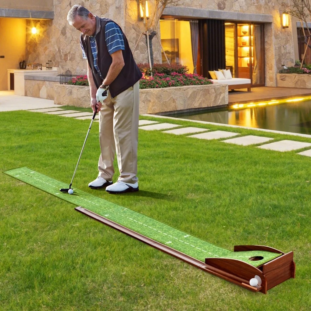 Costway Golfová podložka na patování s 1 jamkou a 3 golfovými míčky a umělým