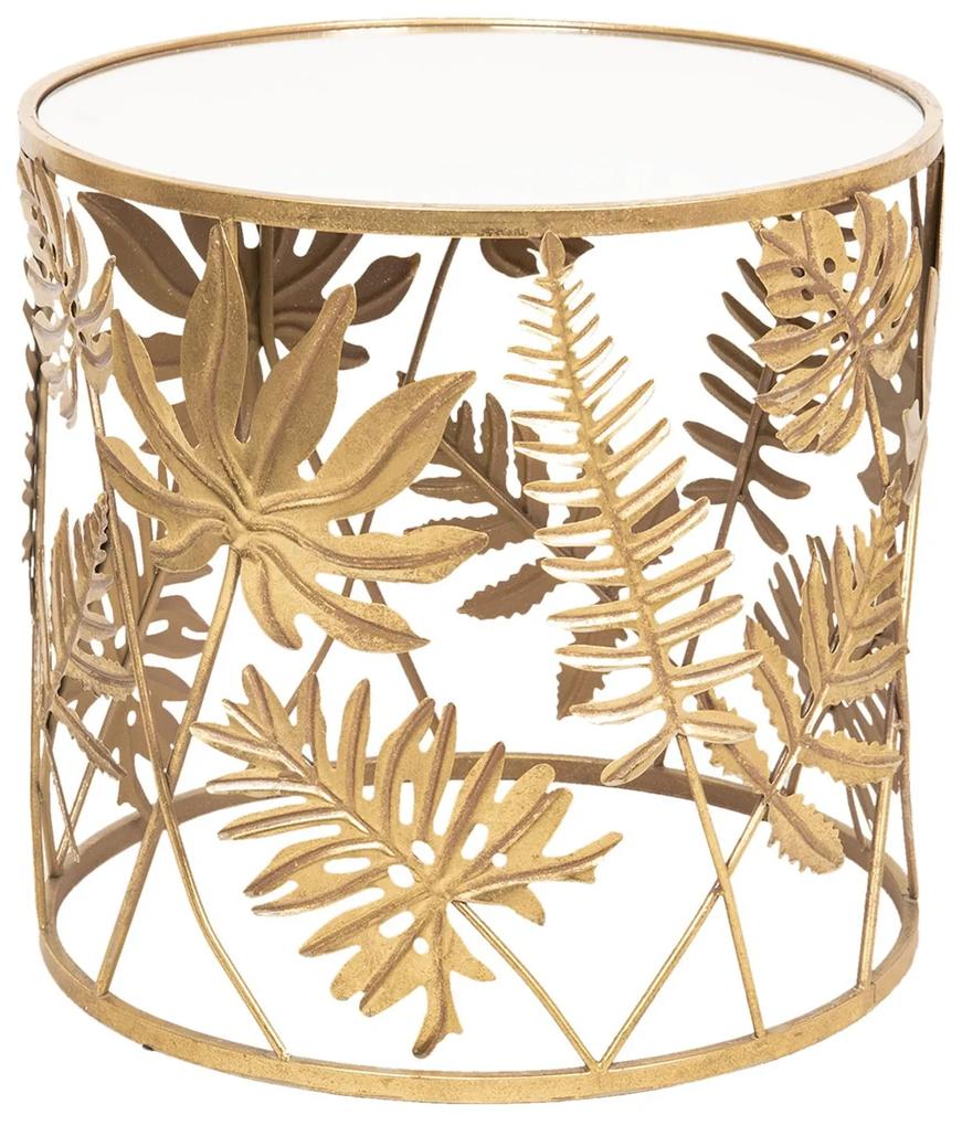 Zlatý odkládací stolek s motivem listů – 	Ø 50*48 cm