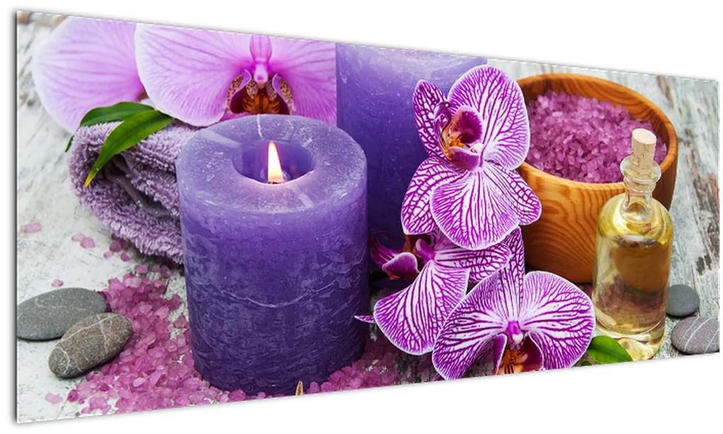 Obraz orchideí a svíček (145x58 cm), 40 dalších rozměrů
