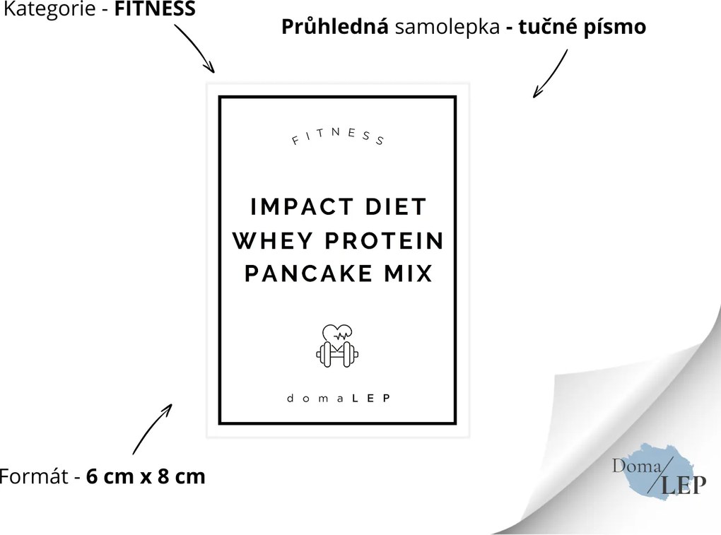 IMPACT DIET WHEY PROTEIN PANCAKE MIX - Samolepka na dózu pro fitness doplňky - DomaLEP tvar: OBDÉLNÍK, barva: PRŮHLEDNÁ - ČERNÉ písmo, velikost: š. 6 cm x v. 8 cm - tučné písmo