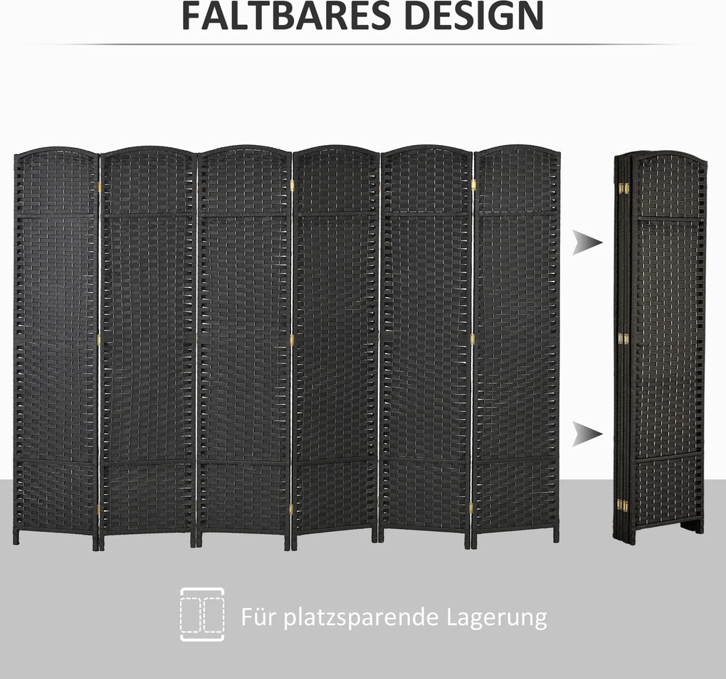 HOMCOM Skládací rozdělovací stěna 6-panelová 240x170 cm - Záclona pro soukromí do obývacího pokoje, ložnice, kanceláře - černá