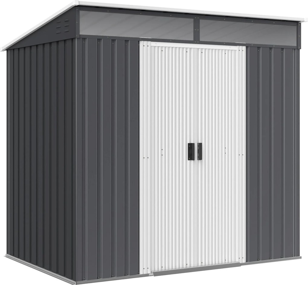 Zahradní kůlna Outsunny 2m² 195x122x181,5 cm Kovová kůlna bez podlahy se posuvnými dveřmi, 2 okny a UV ochranou na uložiště nářadí na terase či patio