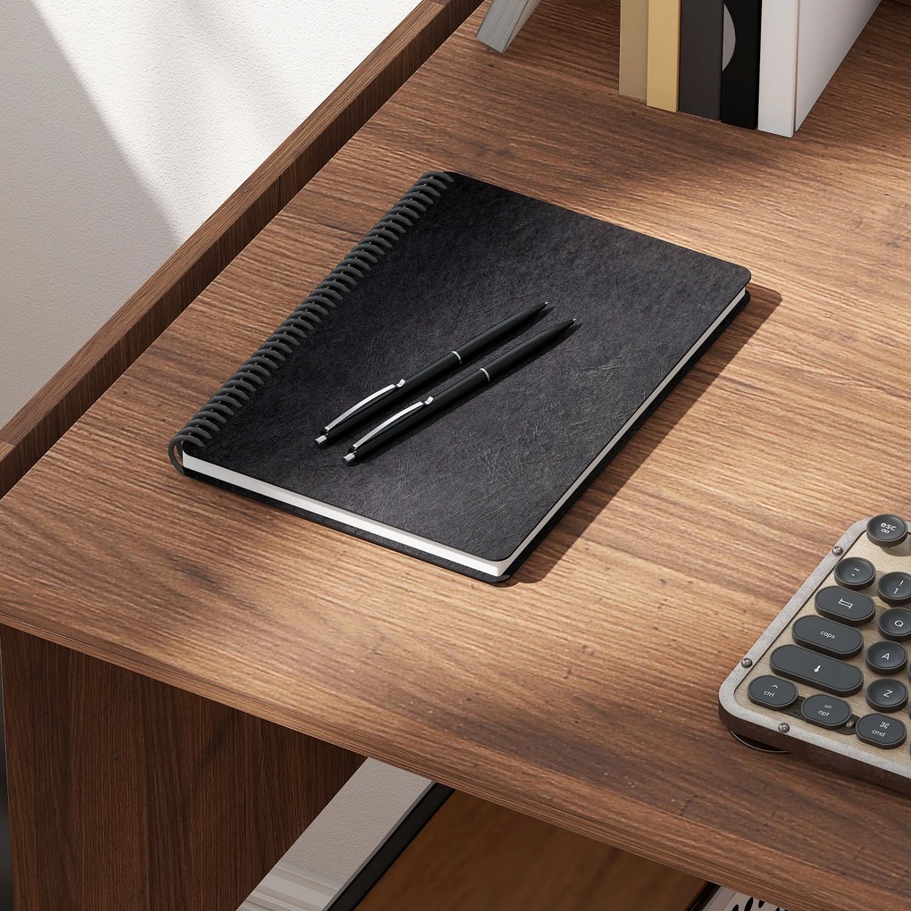 HOMCOM sklápěcí psací stůl počítačový stůl se 2 sklápěcími deskami pro 2 monitory, pro ložnice, malé prostory, 170 x 58 x 78 cm, ořech