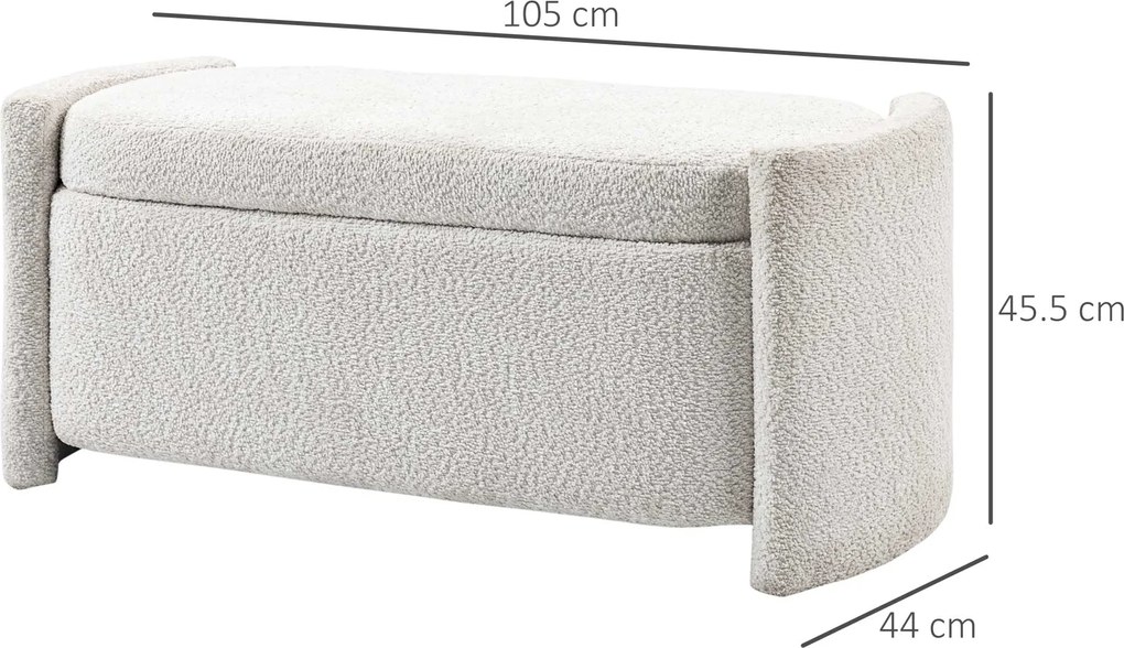 HOMCOM Sedací lavice, postelová lavice s úložným prostorem, čalouněná lavice s víkem, sametový vzhled, úložná lavice, krémová, 105 x 44 x 45,5 cm | A…