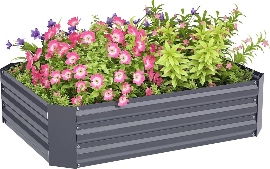 Vyvýšený záhon Outsunny z oceli, studený rám pro pěstování, zahradní květinový box, stohovatelný, pěstební záhon na zeleninu 120x90x30cm pro zahradu a