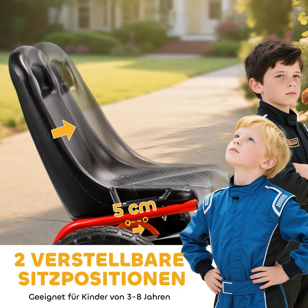 Dětská šlapací motokára, výškově nastavitelné sedadlo, kola EVA, brzda, spojka, 3-8 let, červená barva