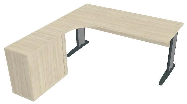 Sestava stolu a rol. skříně pravá 180 cm - Hobis Cross CE 1800 HR P Dekor stolové desky: akát, Dekor lamino podnože: akát, Barva nohou: černá