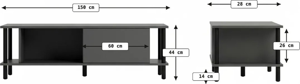 TV stolek PARIS 150 cm, antracit