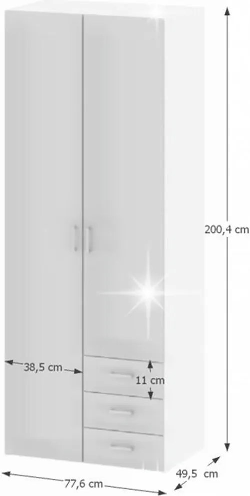 Kondela Skříň, 2 - dveřní, bílá extra vysoký lesk HG, GWEN 70425