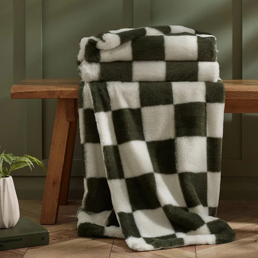 Bílá/zelená deka 130x170 cm Cosy Soft Checkerboard – Catherine Lansfield