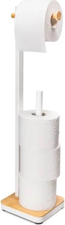 Erga Gasa, držák na toaletní papír se zásobníkem na postavení 62cm, bílá-přírodní hnědá, ERG-YKA-P.GASA-WHT