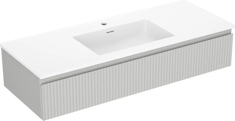 Mexen Rivel, koupelnová skříňka 120 cm s umyvadlem Otis, 1 zásuvka, drážkovaná, šedá matná/bílá, 91A20-12023-1-BF62-W18M01