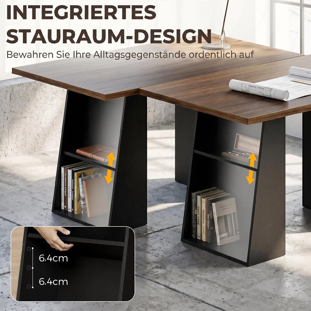 HOMCOM Psací stůl se 4 otevřenými policemi, industriální design, 140 cm, hnědo-černý