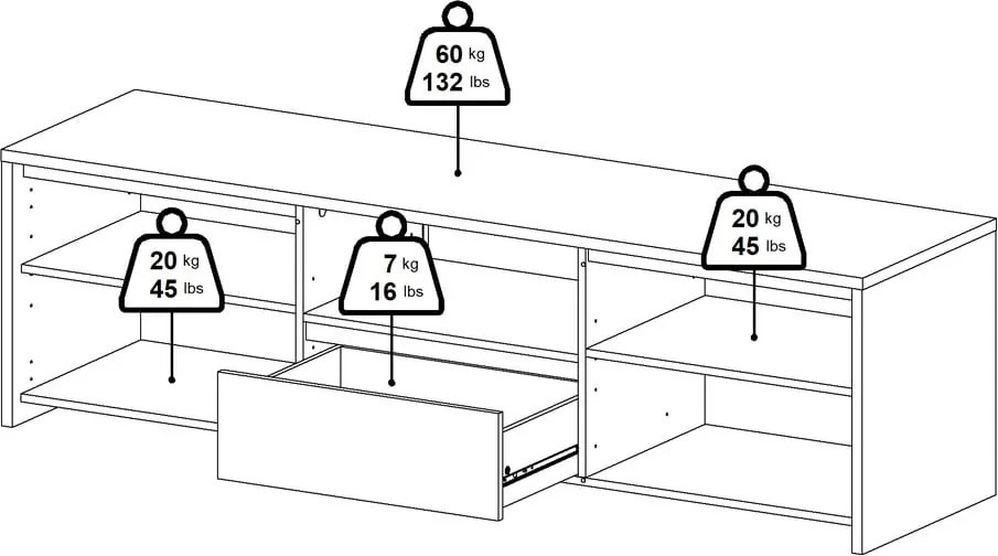 Bílý/v přírodní barvě TV stolek v dekoru dubu 179x52x48 cm Next – Tvilum