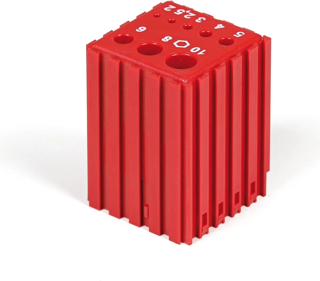 Plastový box pro ukládání šestihranných klíčů 2–10 mm, modul 5x5, 8 dutin, červená