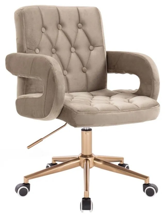 LuxuryForm DESIGN Otočná židle  BOSTON VELUR na zlaté podstavě s kolečky - latte