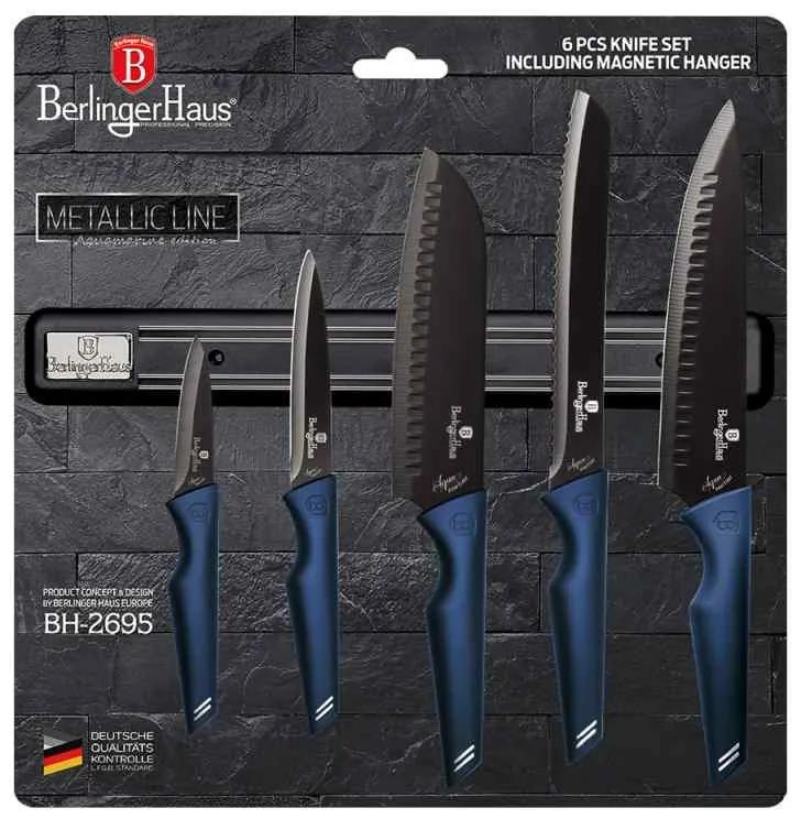 BERLINGERHAUS Sada nožů s magnetickým držákem 6 ks Aquamarine Metallic Line