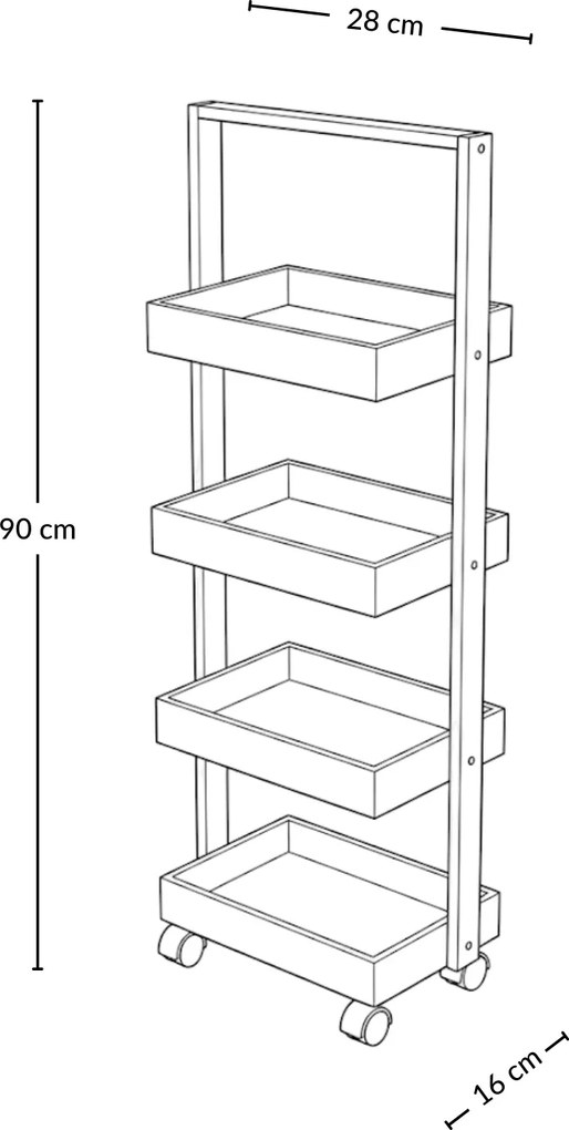 Úzký bambusový regál se 4 košíky VINK, 90 cm