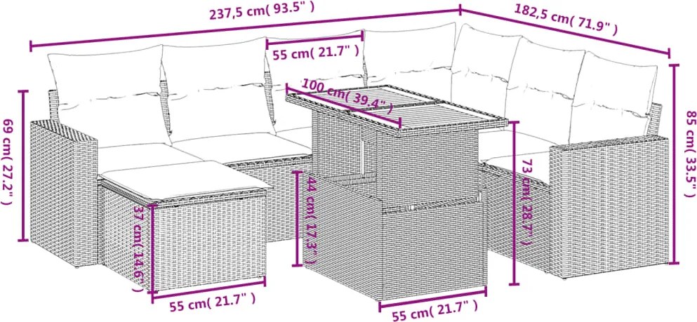 8dílná zahradní sedací souprava s poduškami černá polyratan 3271426