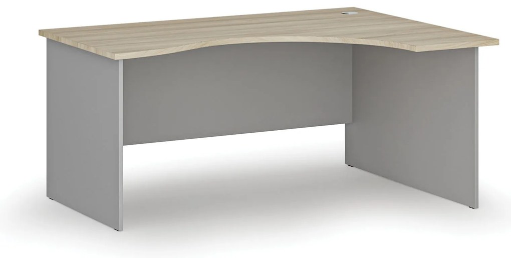 Ergonomický kancelářský psací stůl PRIMO GRAY, 160x120 cm, pravý, šedá/dub přírodní