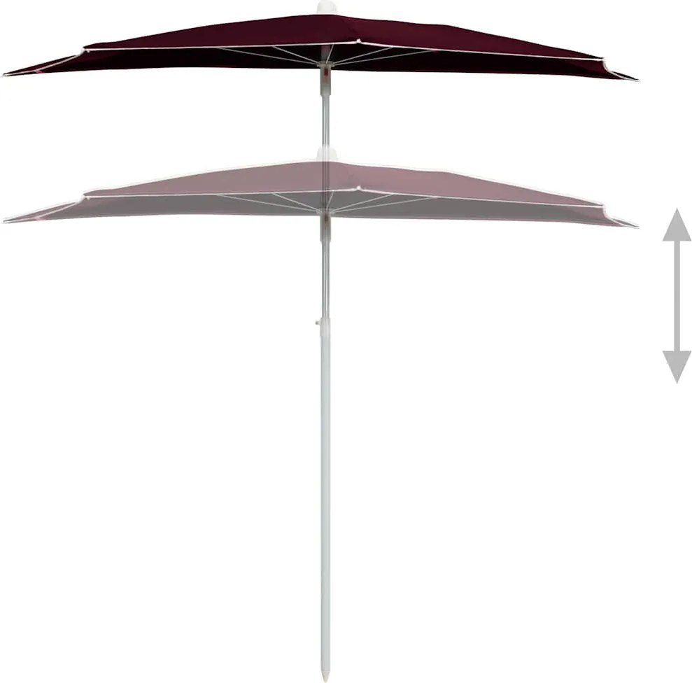 Zahradní půlkruhový slunečník s tyčí 180 x 90 cm bordó 315563