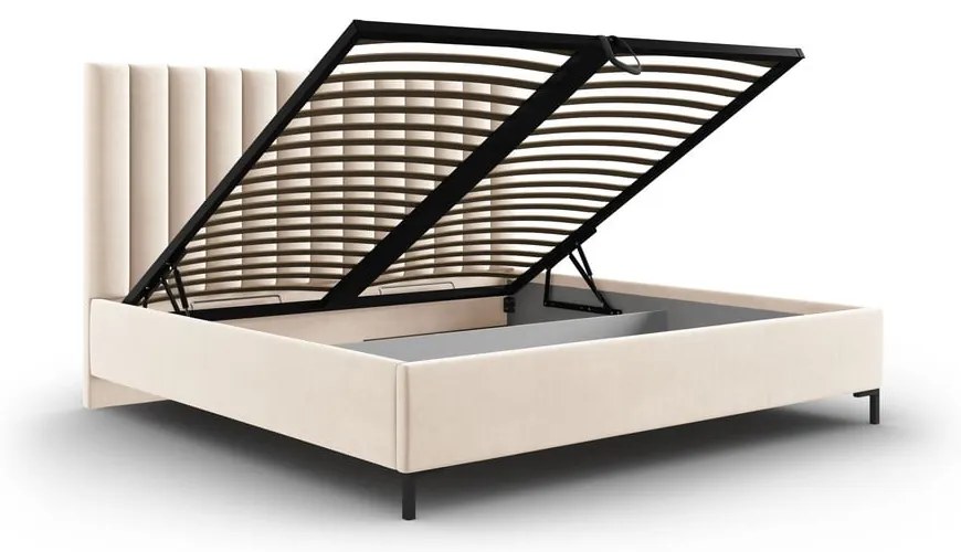 Béžová čalouněná dvoulůžková postel s úložným prostorem s roštem 140x200 cm Casey – Mazzini Beds